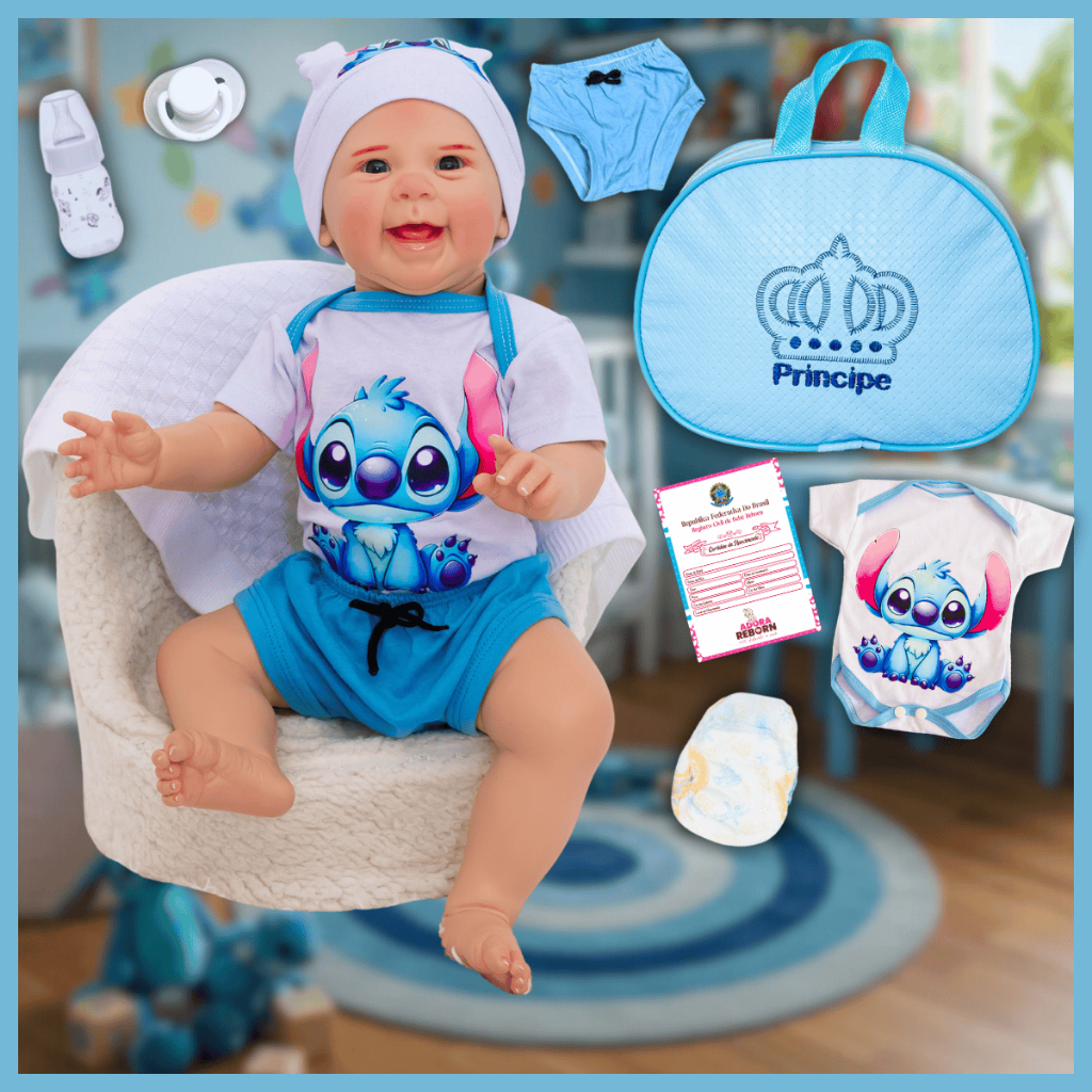 Bebê Reborn Menino Boneco Mazie Stitch Realista original de Silicone ...
