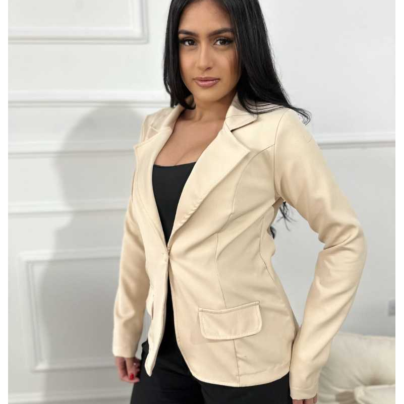 Blazer, manga loonga, casaco social, feminino, bolso falso, botao ...