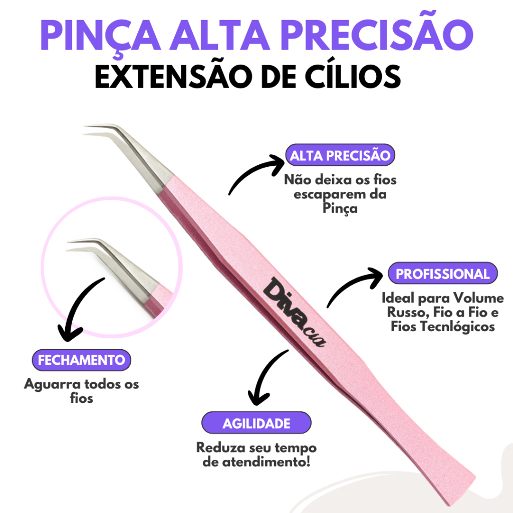 Pinça para Extensão de Cílios Alta Precisão para Volume Russo, Fios ...