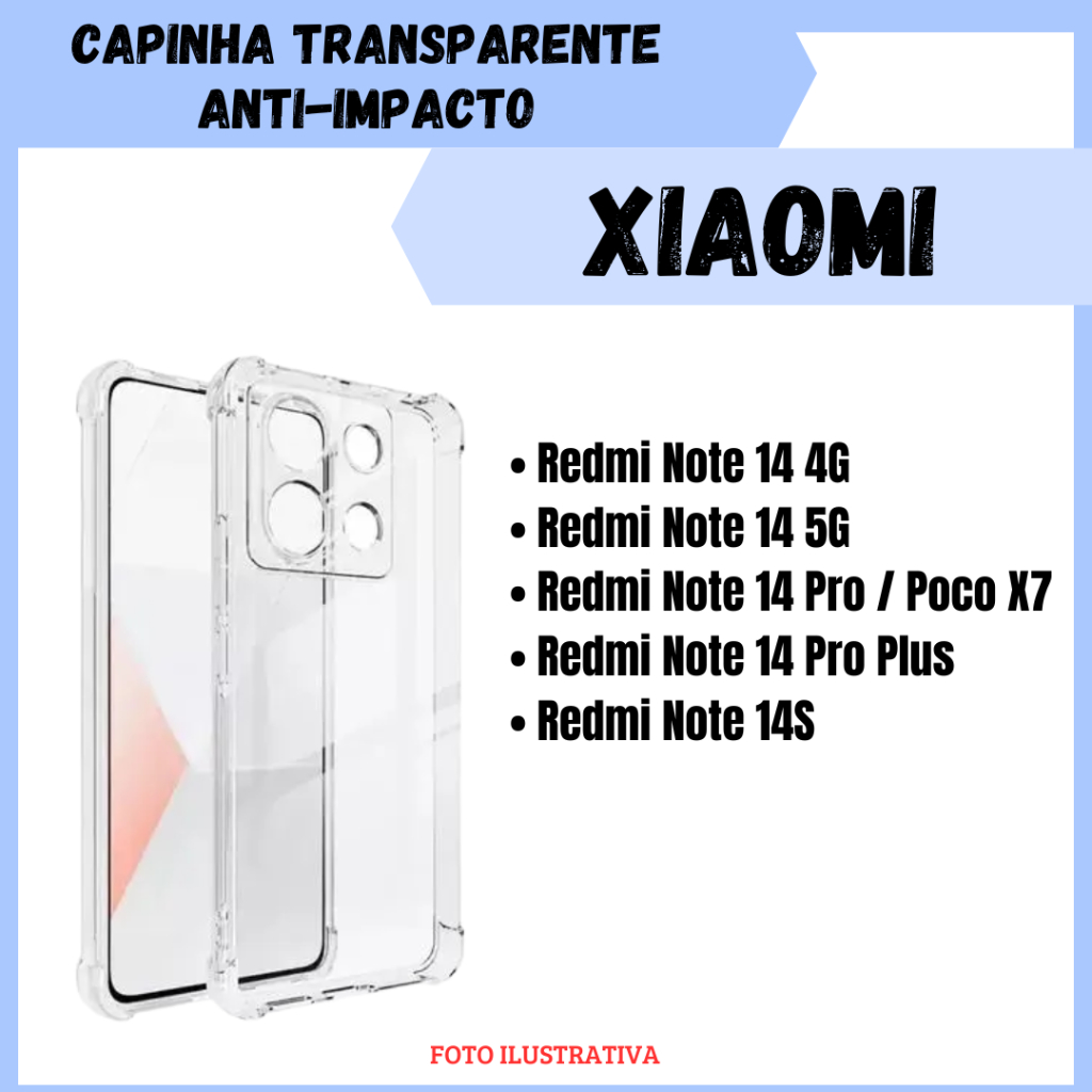 Capinha Transparente Anti Impacto Xiaomi Redmi Note 14 4G/ Note 14 5G/ Note 14 Pro/ Note 14 Pro ...