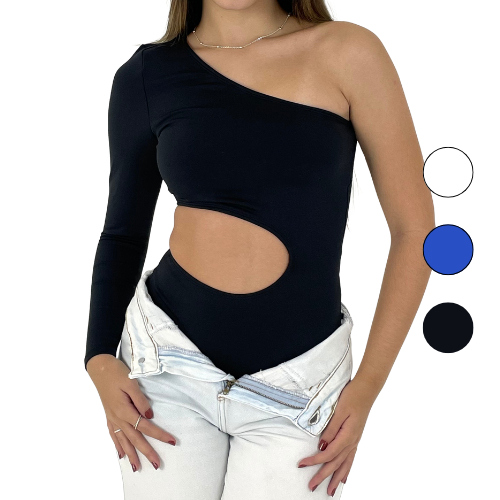 Body Bory Feminino Vazado Um Ombro Só Mula Manca Manga Longa com Fecho ...