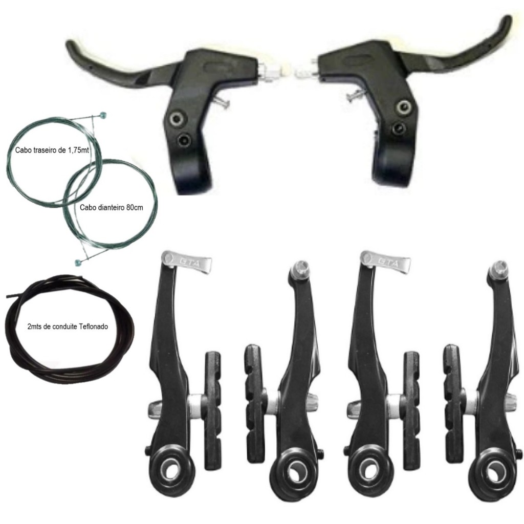 Kit Freio V Brake Nylon Preto Completo para Bike BicicletaAro 16/20/24 ...