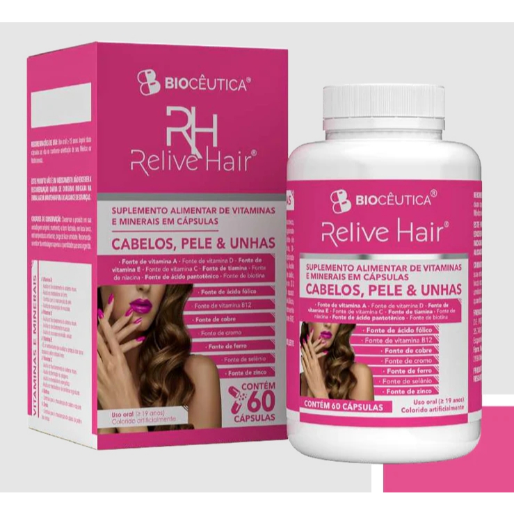 Relive Hair 60 Cáps - Vitaminas e Minerais Crescimento e Fortalecimento ...