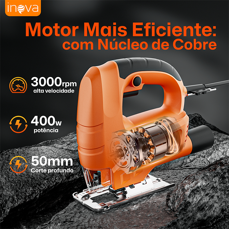 INOVA Serra tico tico 400W Corte 50mm Madeira/PVC Motor Cobre Puro 3000rpm 220V Cabo ...