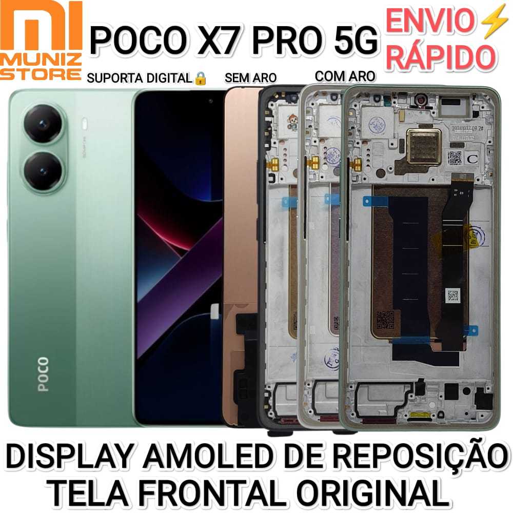 Display Frontal Poco X7 Pro 5G Original Amoled S/Aro Com Moldura Oled Ecrã Suporta Digital ...