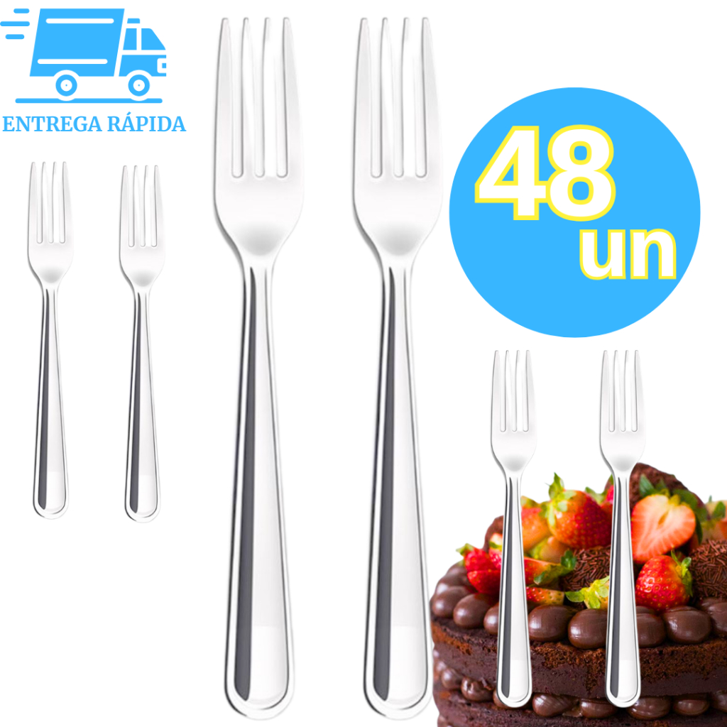 Kit 48 Garfo para Sobremesa de Aço Inox Premium Talher Bolo Frutas ...