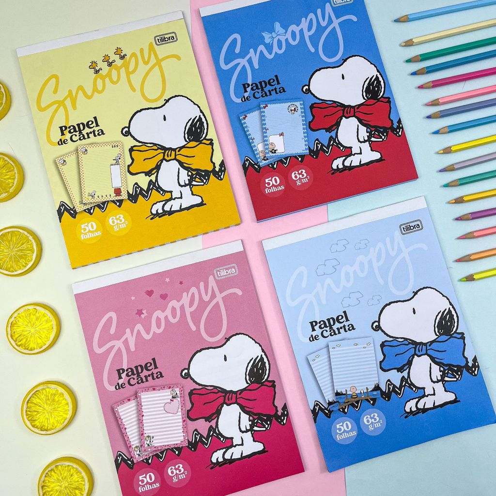 Bloco de Carta Snoopy 50 Folhas Pautado 63g/m² 17,7 cm x 24,0 cm - Tilibra | Shopee Brasil