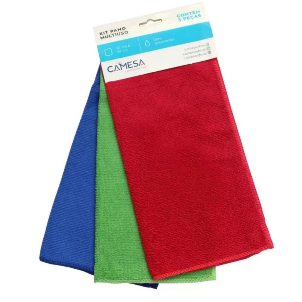 Kit Pano Microfibra Multiuso Camesa Liso 3 Pcs 30cmx30cm Sortido ...