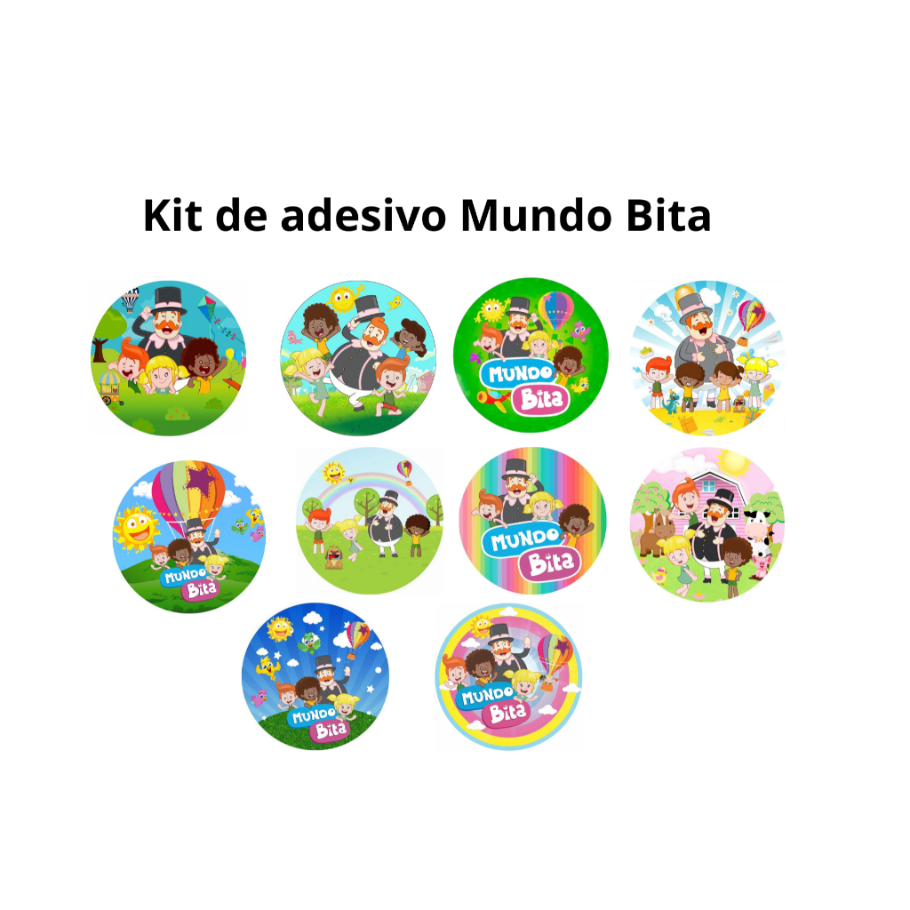 Kit De 120 Etiquetas Adesivas mundo bita | Adesivo Redondo bitta ...