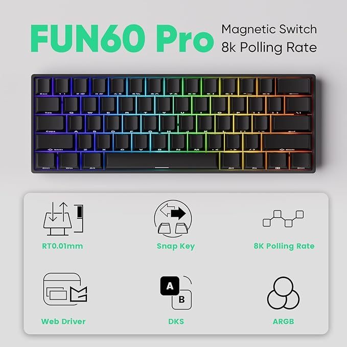 Teclado Gamer Akko Monsgeek FUN60 PRO Magnético Com Fio 8000Hz RGB Para Jogos 60 Teclas | Shopee ...