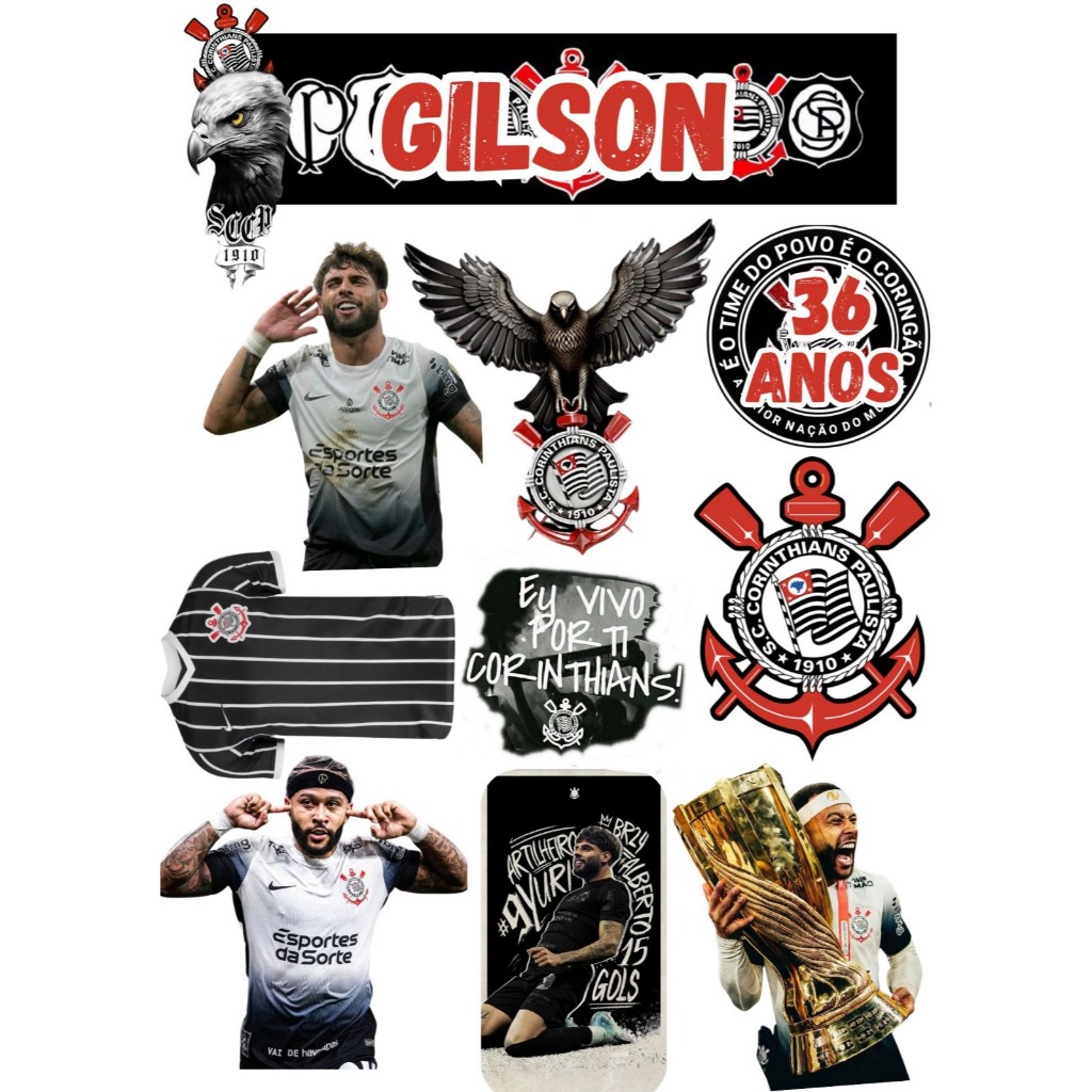 Topo Topper de Bolo CORINTHIANS YURI e M. DEPAY Personalizados para ...