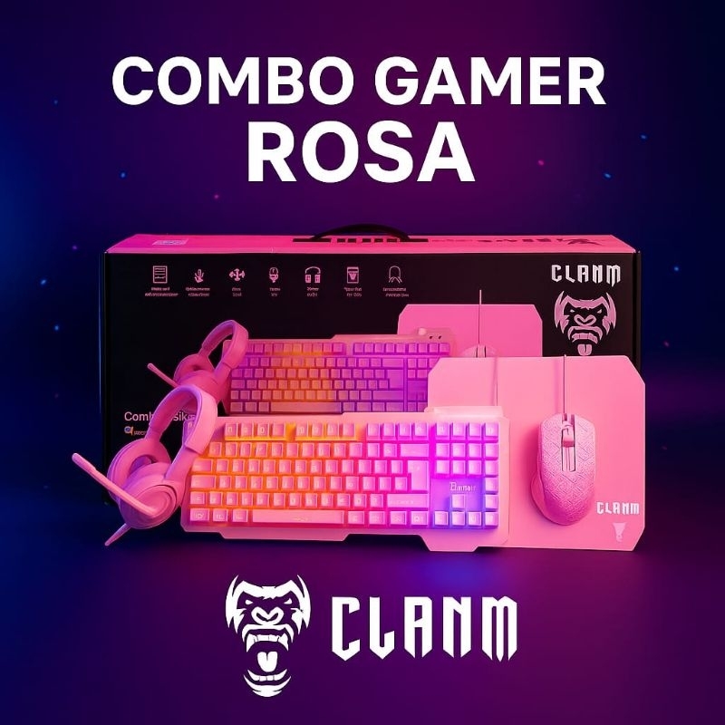 KIT GAMER ROSA - COMBO CANDY -TECLADO, MOUSE, FONE E MOUSEPAD - CLANM ...