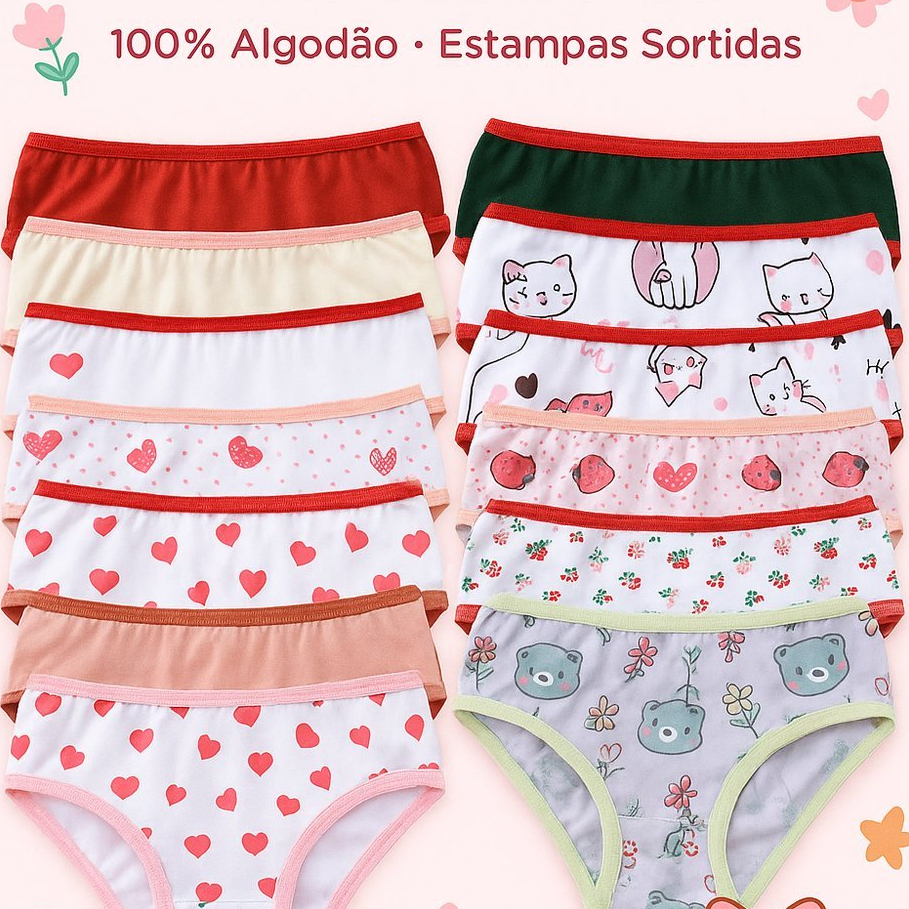 kit 10 calcinhas infantil menina estampadas sortidas confortáveis ...