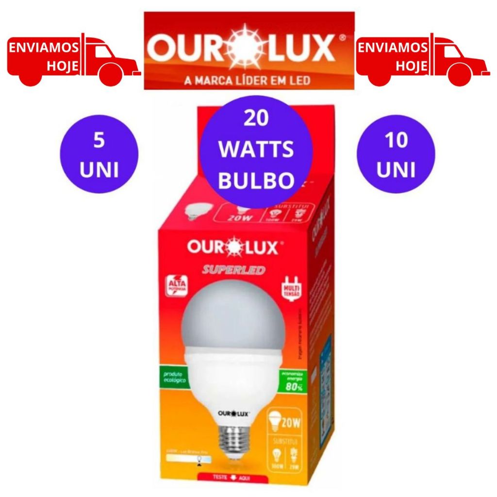 Kit Lâmpadas LED 20W Superled Ourolux Bulbo Fria Bivolt – 5 ou 10 Unidades | Shopee Brasil