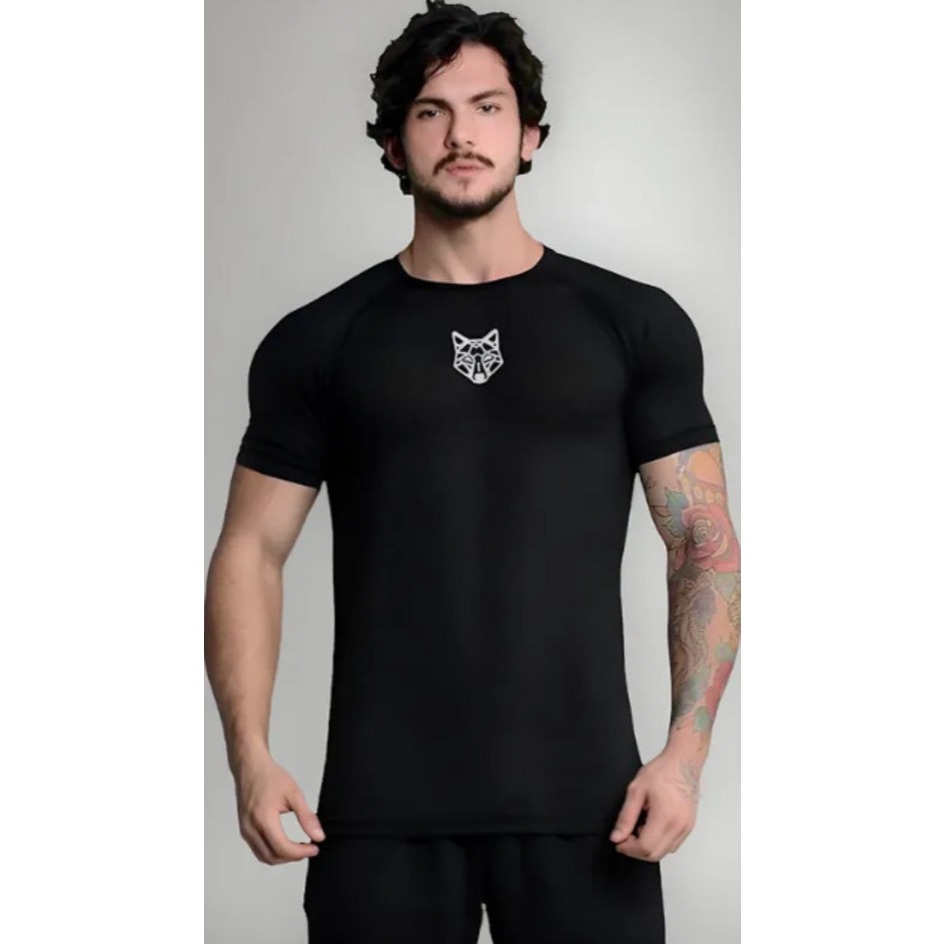 Camiseta Dry Fit Masculina Academia Alpha Co Lobo Treino Fitness Preta | Shopee Brasil