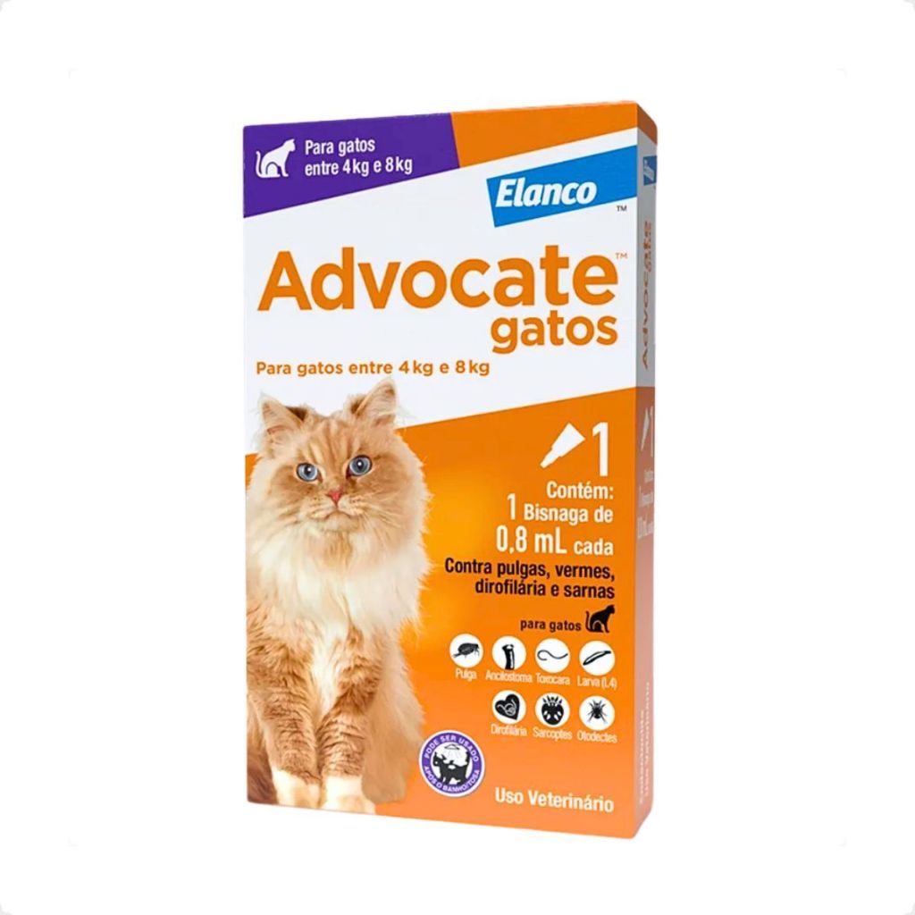 Antipulgas Advocate Gatos 4 a 8 Kg Elanco - 1 Bisnaga 0,8mL | Shopee Brasil