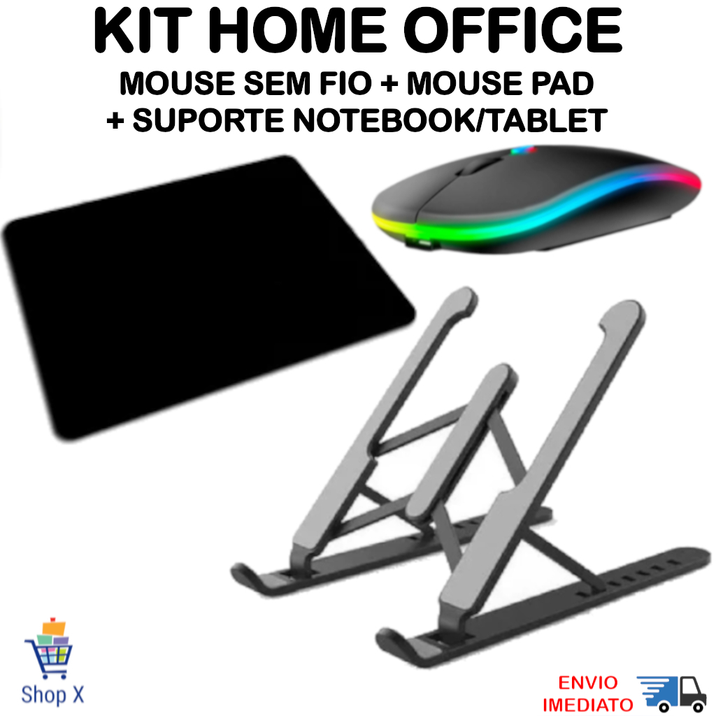 Kit Mouse Sem Fio Recarregável mais Suporte Notebook Tablet Regulável e ...