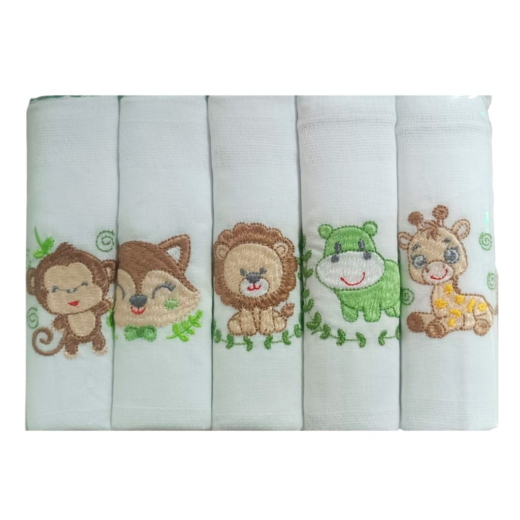 Kit Fralda De Pano Bordada 100% Algodão Tecido Duplo Fraldinha de Ombro ...