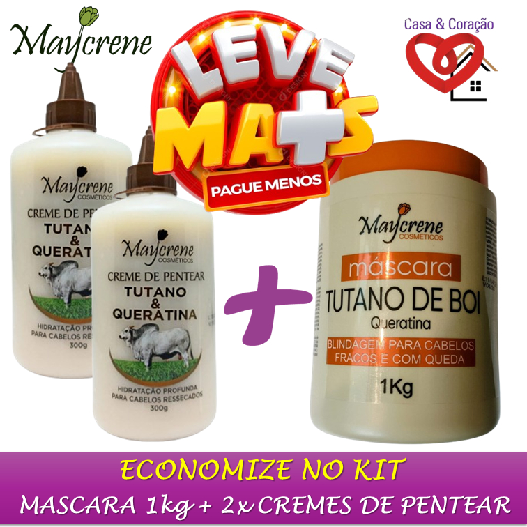 Kit Completo Mascara Tutano de Boi e Creme de Pentear com D-Pantenol e ...