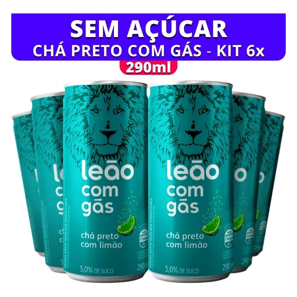 Chá Preto Com Limão Com Gás Leão Iced Tea 290ml (6 latas) - Ice Tea Chá ...