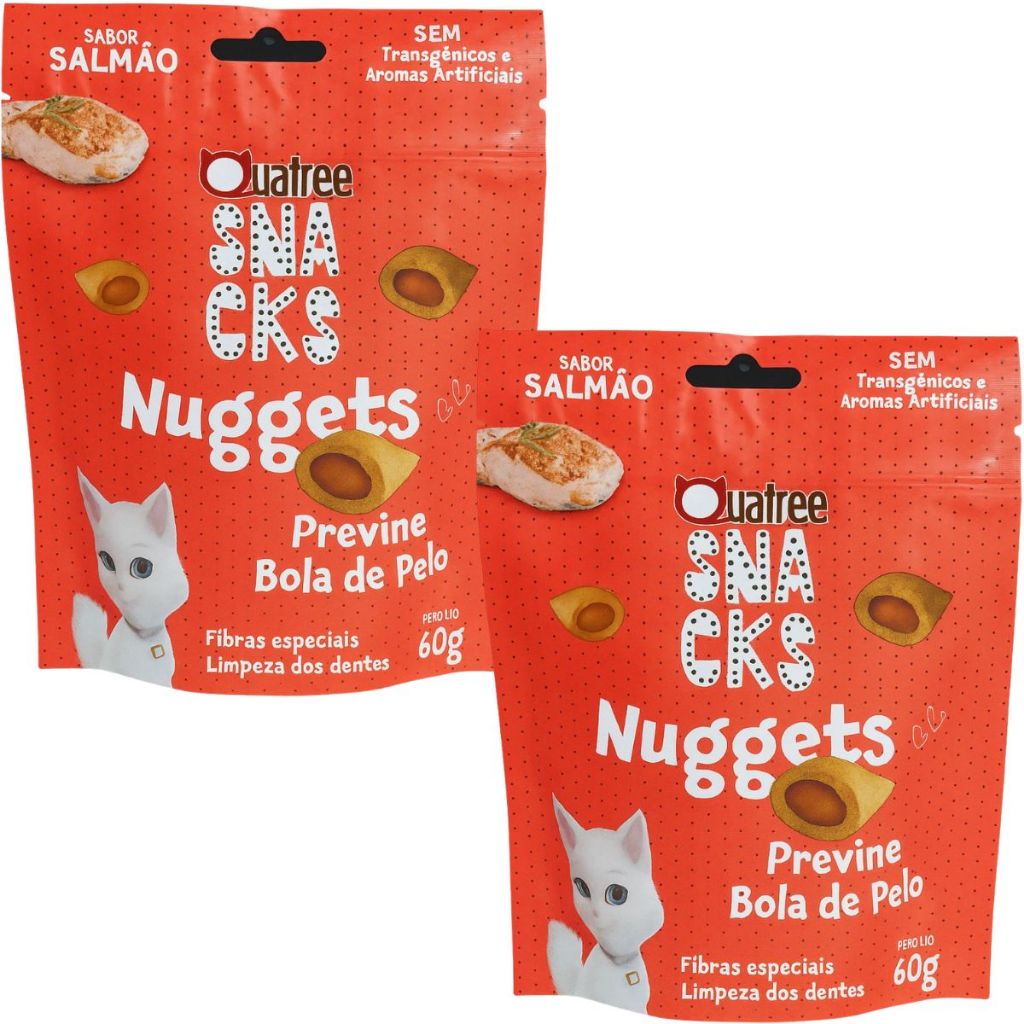 2 Snacks Quatree Supreme Nuggets Gatos Bola De Pelo Salmão 60g | Shopee ...