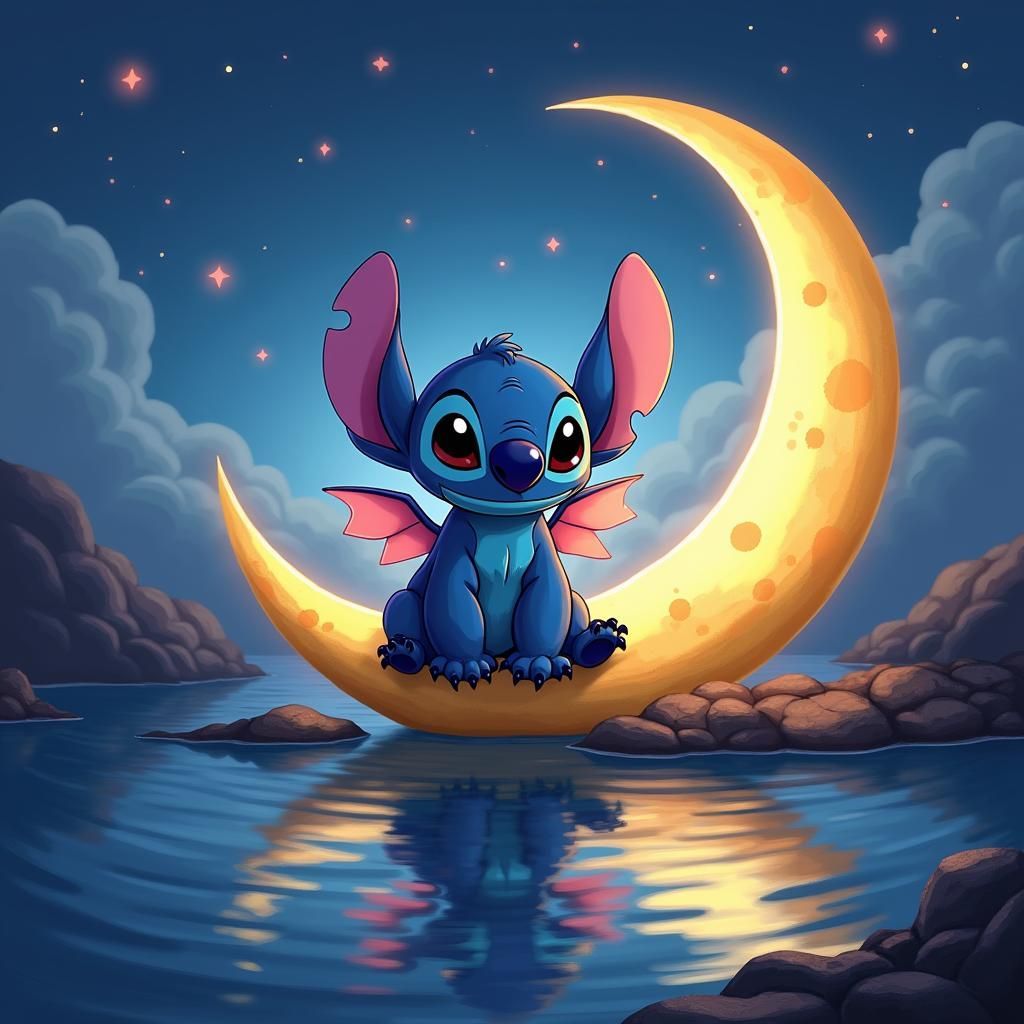 Papel de parede Adesivo I Stitch morceguinho na lua I 1,05x1,05cm ...