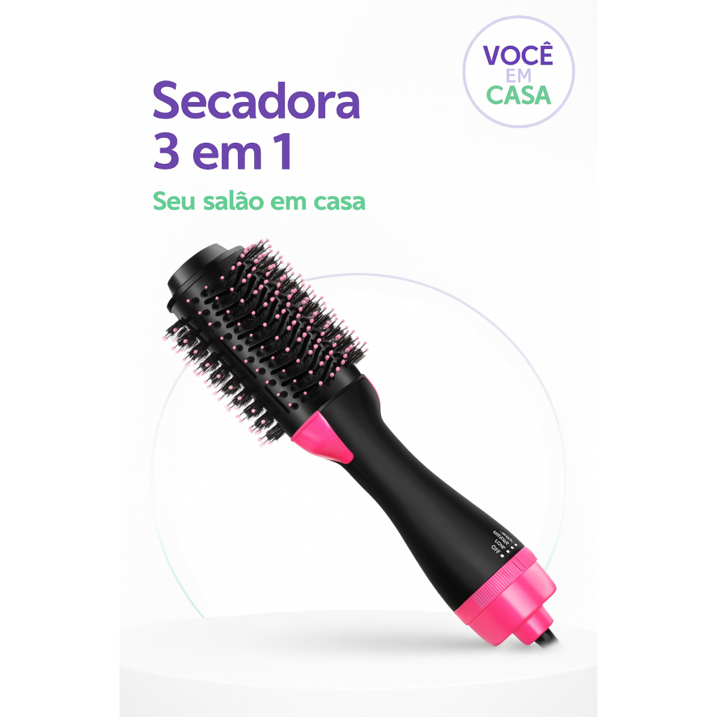 Escova Modeladora Secador De Cabelo 3 Em 1 Pente de Secagem Modeladora ...