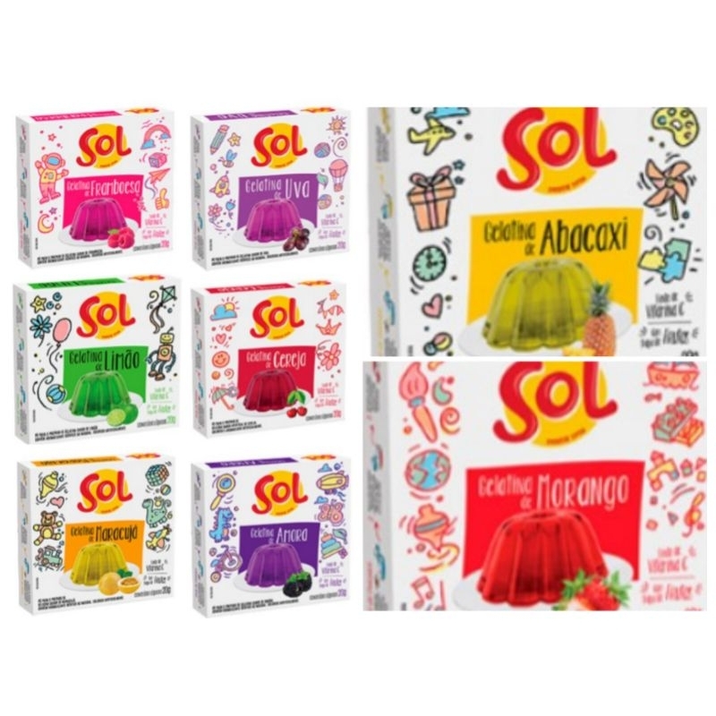Gelatina em pó Sol kit C/6 e kit C/10 Unidades 20 G Cada | Shopee Brasil