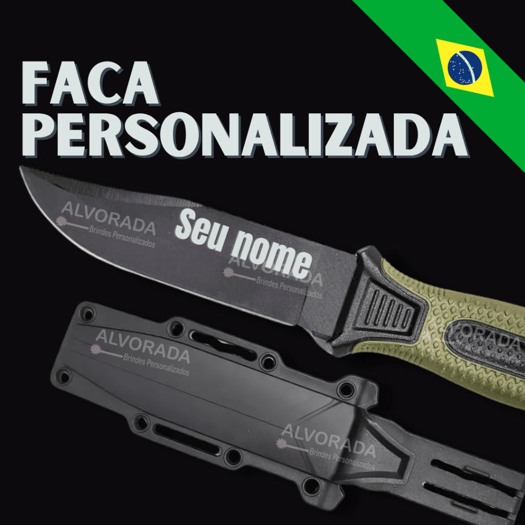 Faca cabo emborrachado com nome personalizado gravado | Shopee Brasil