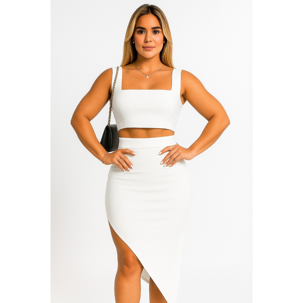 Conjunto suplex feminino saia midi preto com fenda e croped blogueira ...