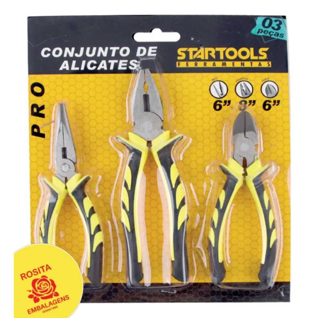 Kit com 3 Alicates Bico 6" Universal 8" Corte 6" Conjunto de ...