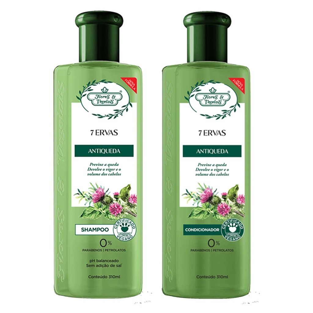 Shampoo + Condicionador Flores e Vegetais 7 Ervas Antiqueda 310ml ...