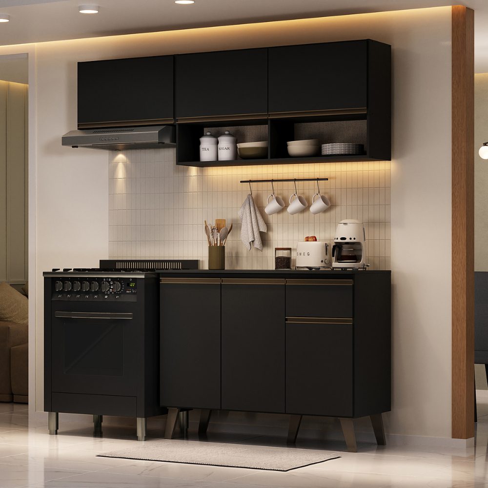 Armário de Cozinha Compacta Atlanta Petit Carraro Preto Touch | Shopee Brasil