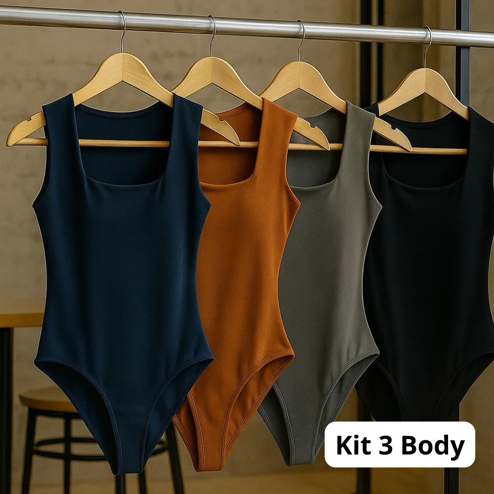 Kit 3 Body Blusa Feminino Collant com forro Regata decote quadrado liso ...