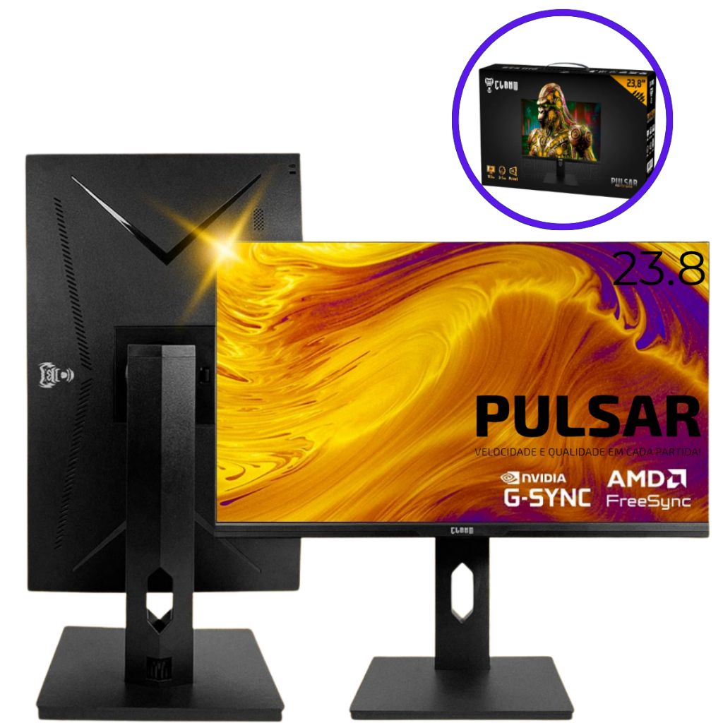 Monitor Gamer Clanm Pulsar, 23.8″ Full HD, 165Hz, 3-5ms, HDMI e DP, Ajuste de Altura FreeSync G ...