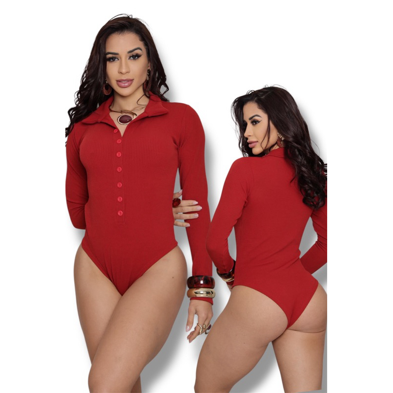 Body Manga Longa Modelo Pollo Com Botão e Golinha Feminino Confortável Ana Ruga | Shopee Brasil
