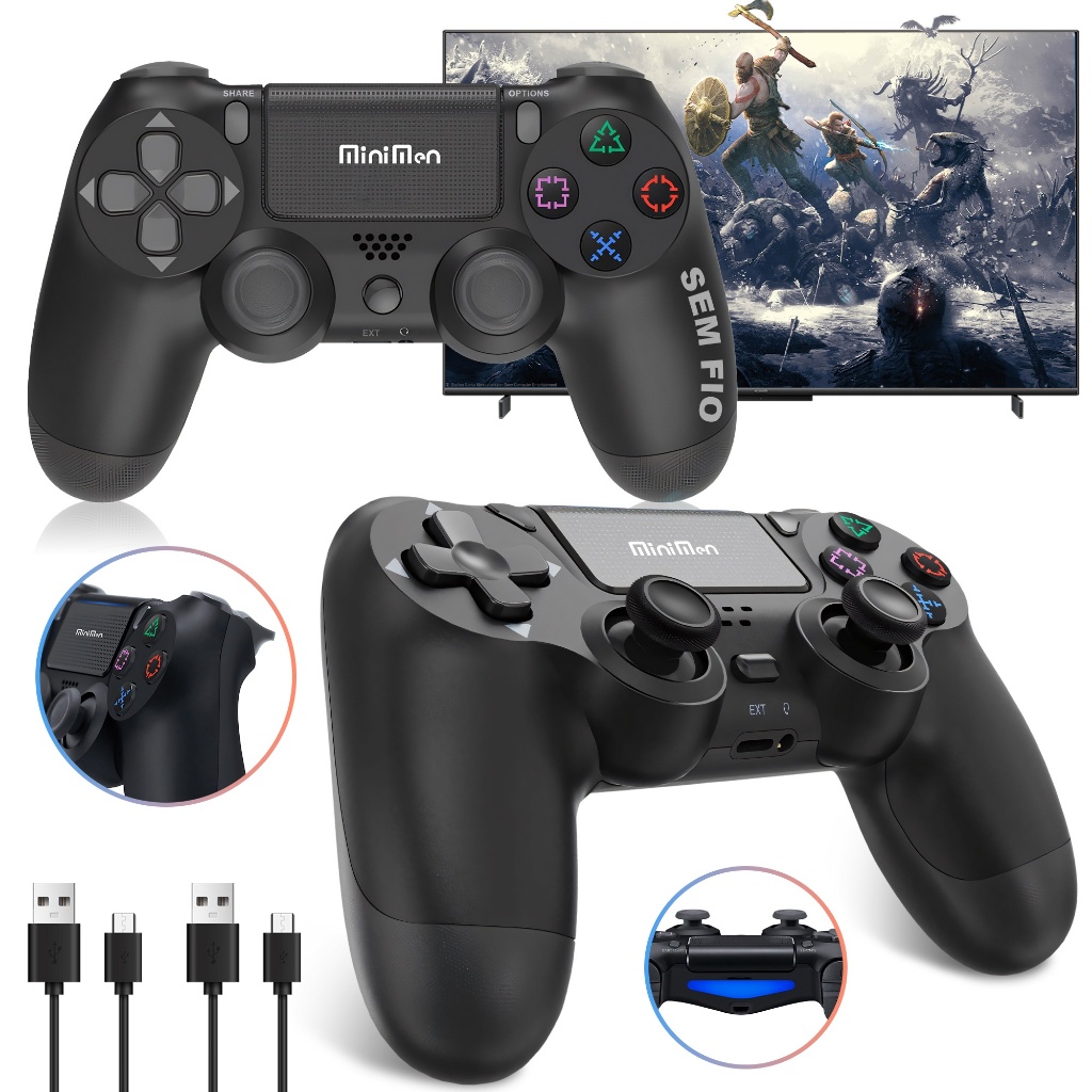 Kit 2 Manete Controle joystick sem fio Compativel Gaming PS4 PC TV TV ...