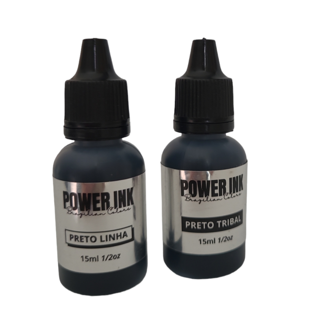 Frasco Kit Tinta Powerink para tatuagem preto linha e tribal 15ml cada ...