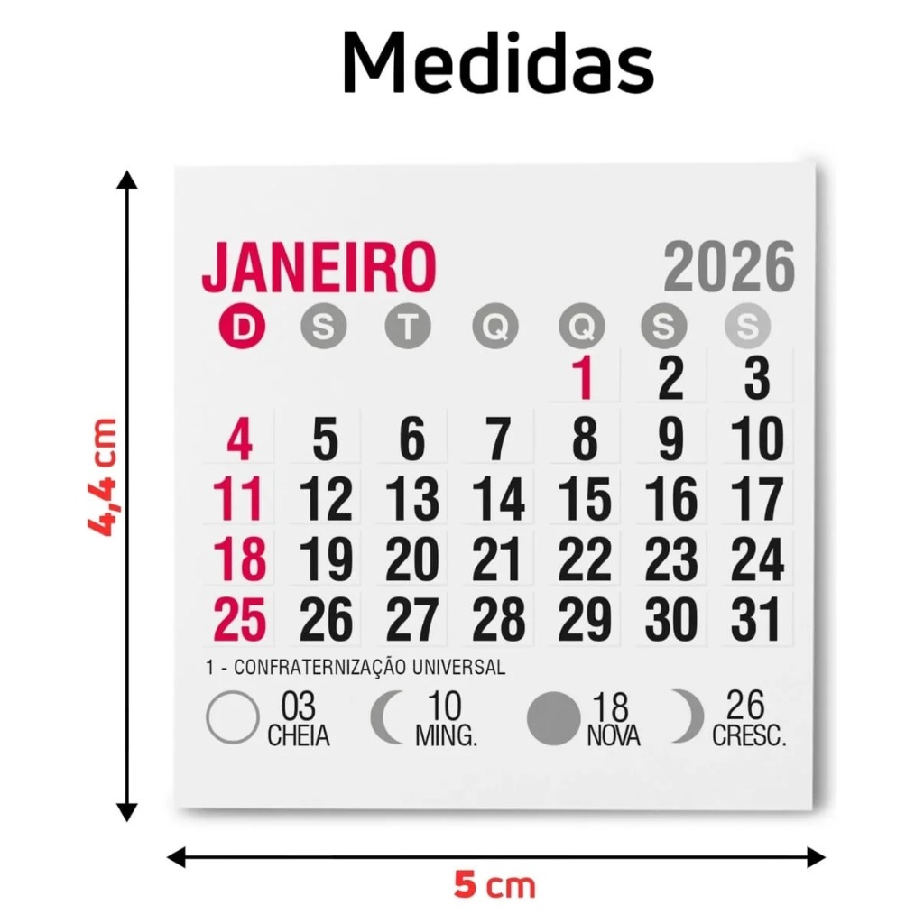 50 Mini Calendário 2026 com 5x4,5cm bloquinho para ímã de geladeira ...