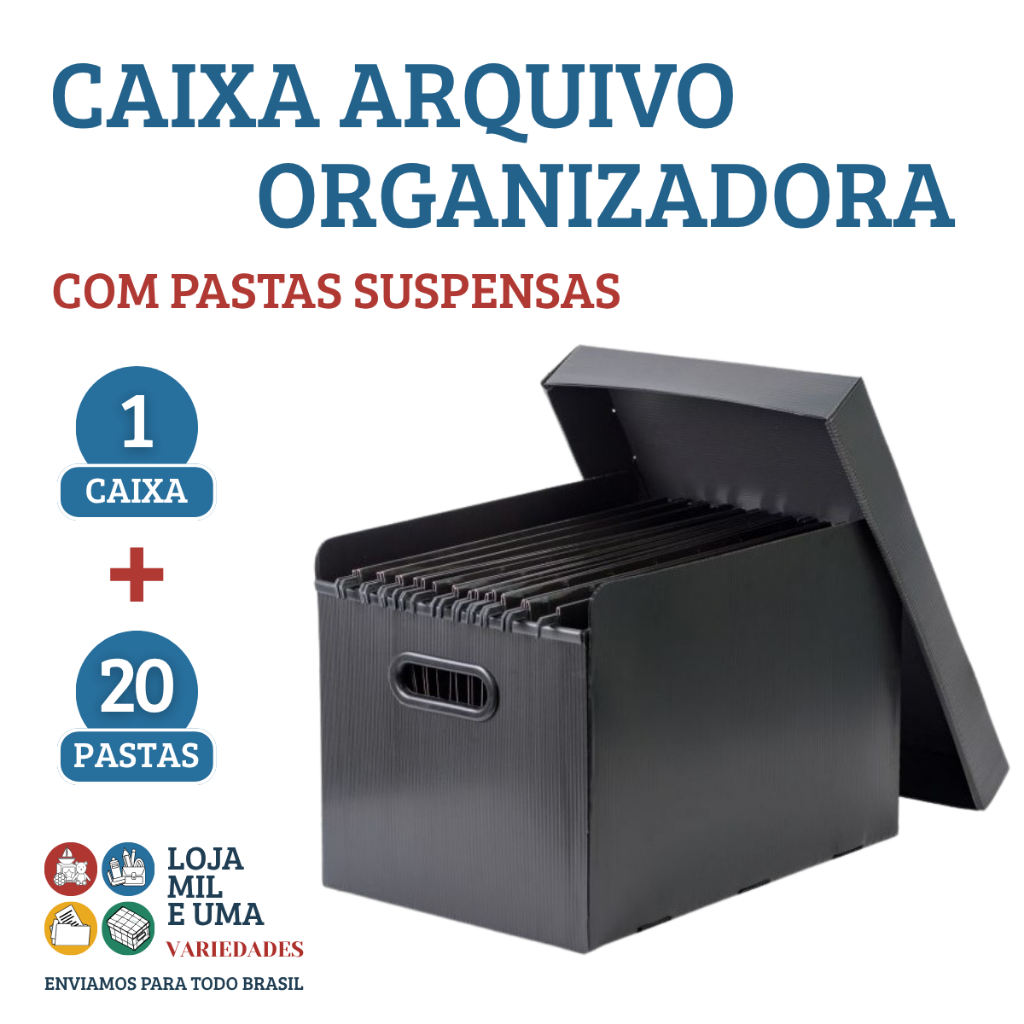 Caixa Organizadora Plástica de Arquivo Pasta Suspensa Preta A4 Com ...