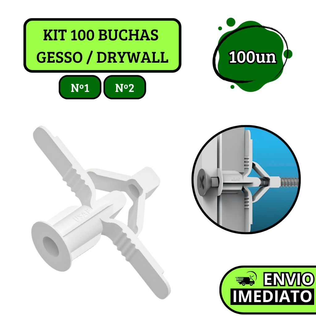 Kit 100 Buchas Plástica Para Fixação Parede Gesso e Drywall Com Aba ...