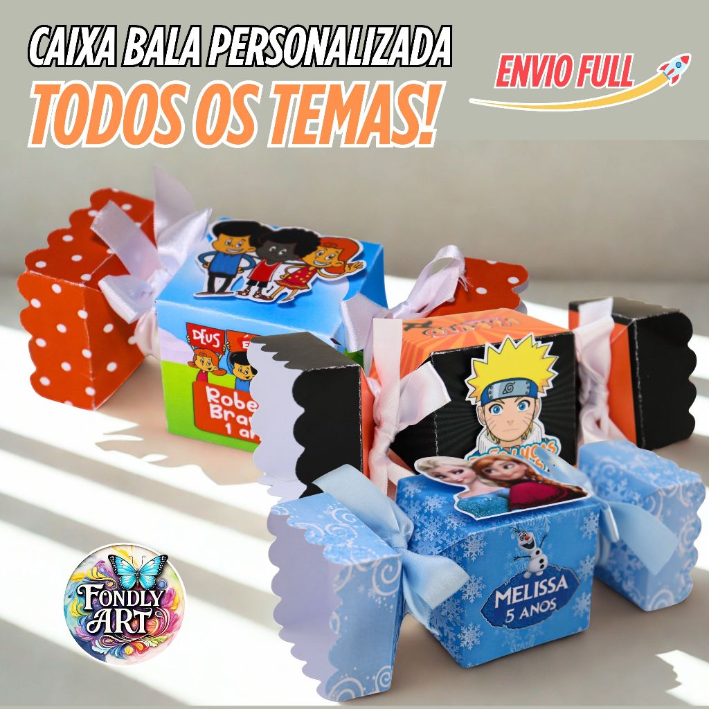 Caixa Bala / Caixa bombom 3d kits 10 a 40 unid. - (QUALQUER TEMA ...