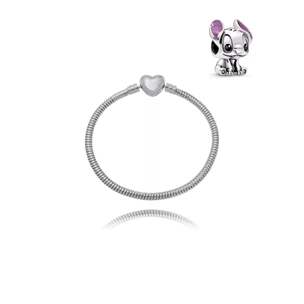 Pulseira Fecho Coração + Brinde Berloque Charm Baby Stitch Disney Para ...