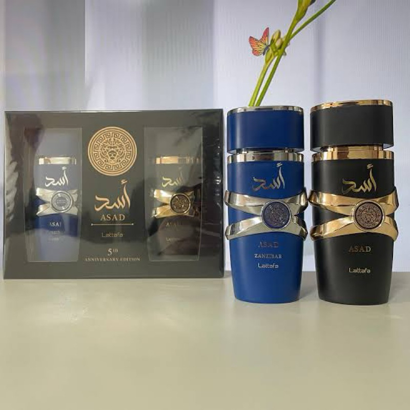 Kit Perfume Árabe Asad azul + Asad preto 100ml cada Lattafa | Shopee Brasil
