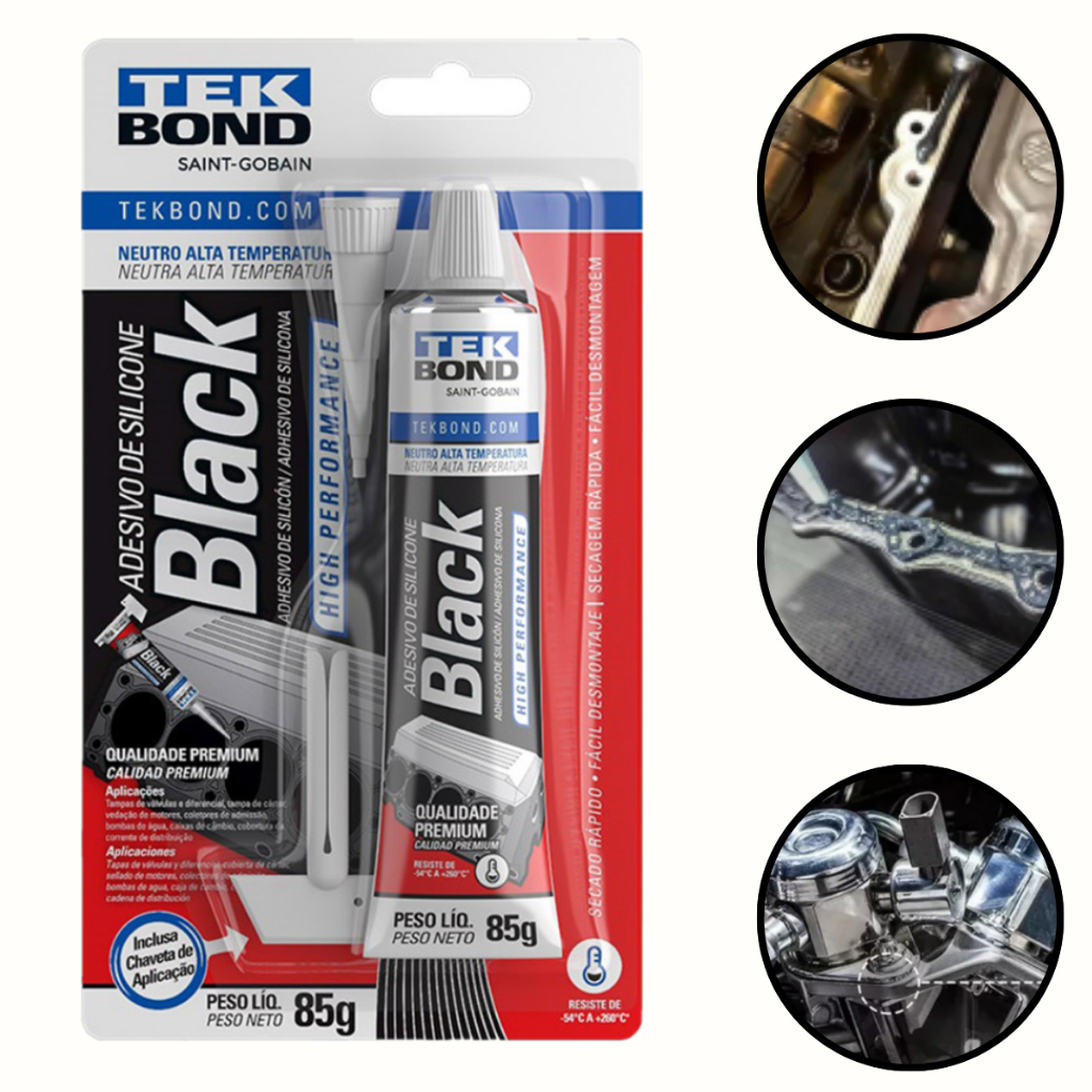 Adesivo De Silicone Neutro Alta Performance Alta Temperatura Oximico Tekbond Preto Black 85G ...