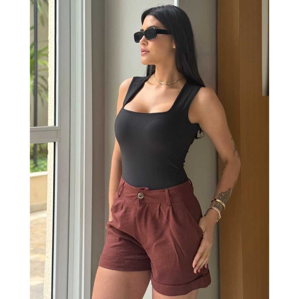 body regata frente quadrado no tecido suplex | Shopee Brasil