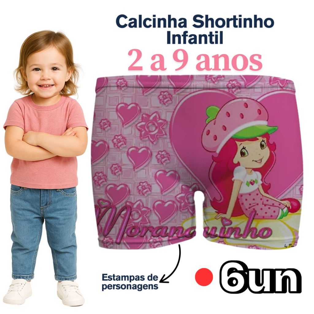 Kit 6 Calcinha Boxer Infantil Sublimada Roupa Menina Personagens ...