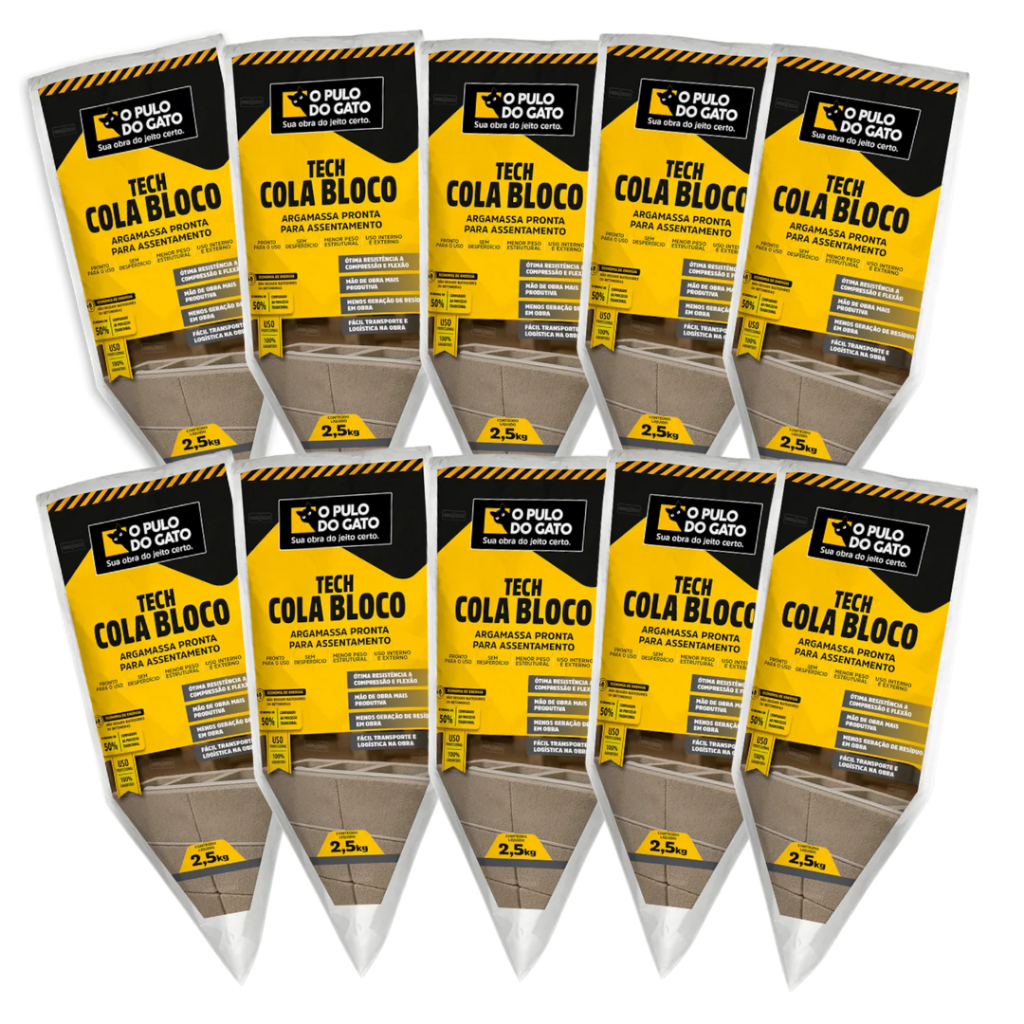 Kit 10 Argamassa Polimérica Pronta Para Assentamento De Bloco e Tijolo Tech Cola Bloco 2,5Kg ...