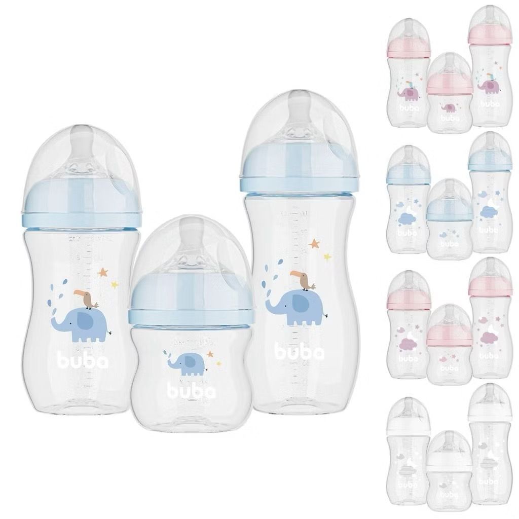 Kit 3 Mamadeiras Buba Easy Flow Elefante 120 ml + 270 ml + 330 ml | Shopee Brasil