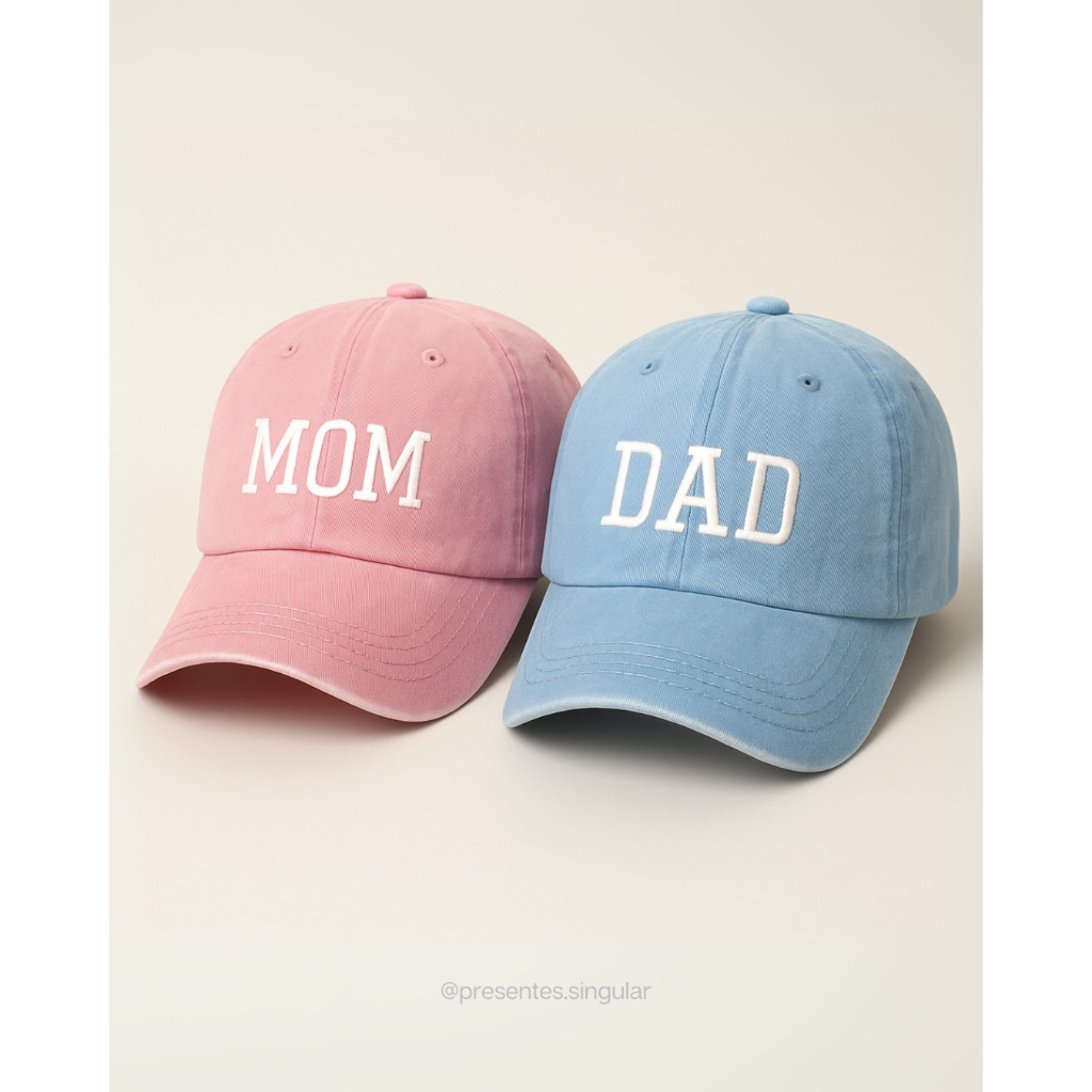 Kit Boné MOM & DAD – Revelação de Gravidez com Bordado Personalizado ...